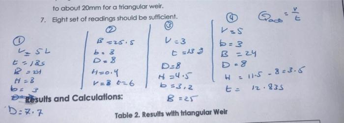 Solved experiment ( Triangular weir)we do it for 4 group and | Chegg.com