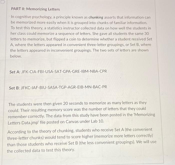 Solved PART II: Memorizing Letters In cognitive psychology, | Chegg.com