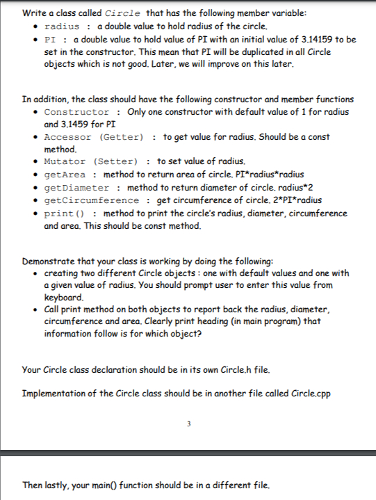 Solved Write a class called Circle that has the following | Chegg.com