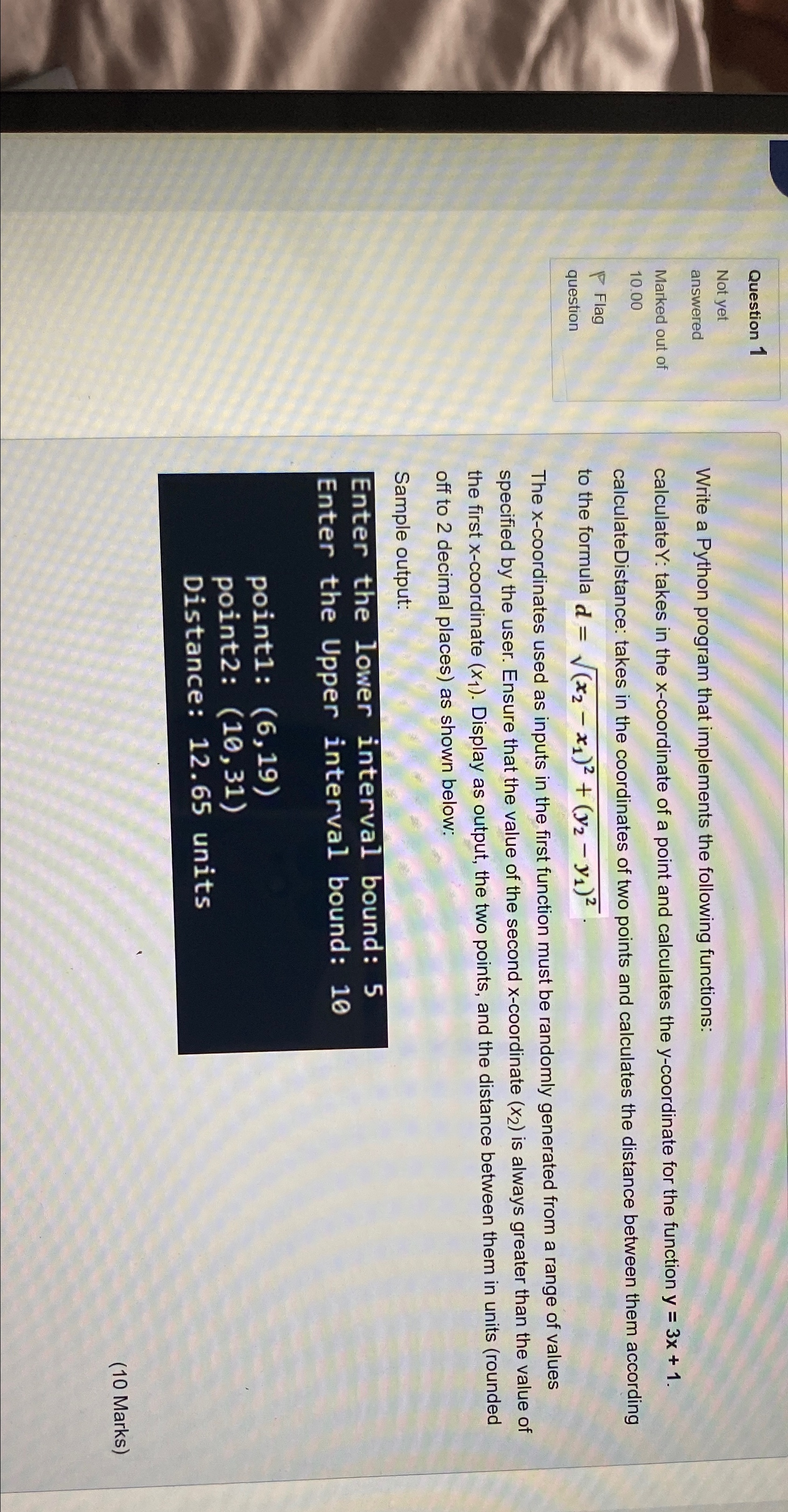 Solved Question 1Not yet answeredMarked out of 10.00Flag | Chegg.com