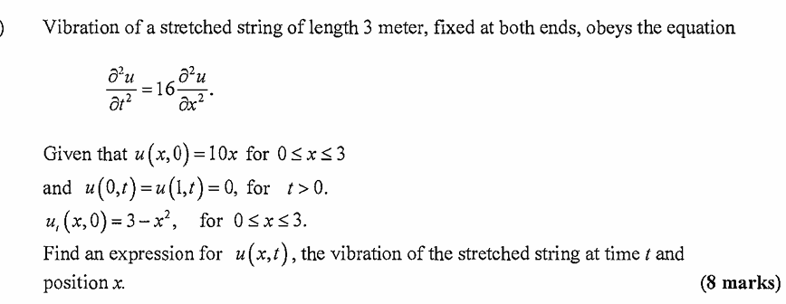 Solved Vibration of a stretched string of length 3 ﻿meter, | Chegg.com