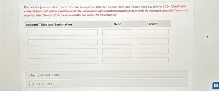 Solved Prepare the journal entry to record income tax | Chegg.com