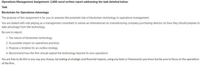 Solved Operations Management Assignment: 2,000-word written | Chegg.com