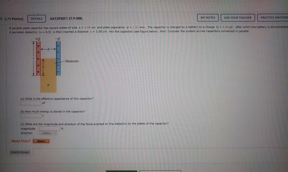 Solved 7. [-/1 Points) DETAILS KATZPSEF1 27.P.088. MY NOTES | Chegg.com Solved 7. [-/1 Points) DETAILS KATZPSEF1 27.P.088. MY NOTES | Chegg.com