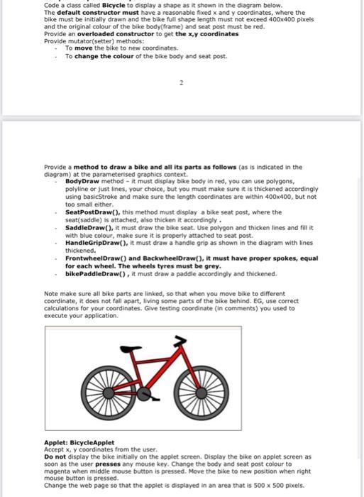 Solved Code a class called Bicycle to display a shape as it | Chegg.com