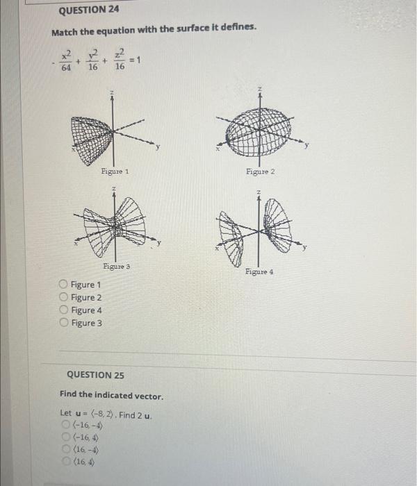 Solved Match the equation with the surface it defines. | Chegg.com