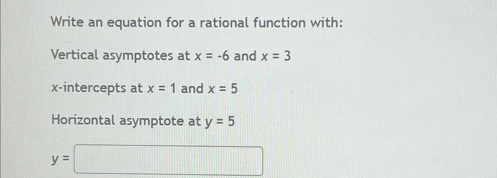 Solved Write an equation for a rational function | Chegg.com