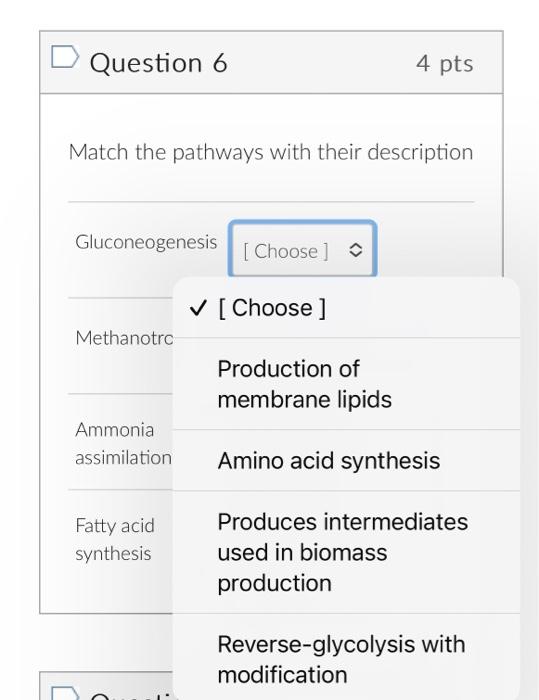 Solved Question 6 4 pts Match the pathways with their | Chegg.com