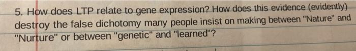 Solved 5. How does LTP relate to gene expression? How does | Chegg.com