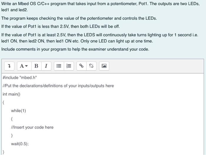Solved Write An Mbed Os Cc Program That Takes Input From 7960