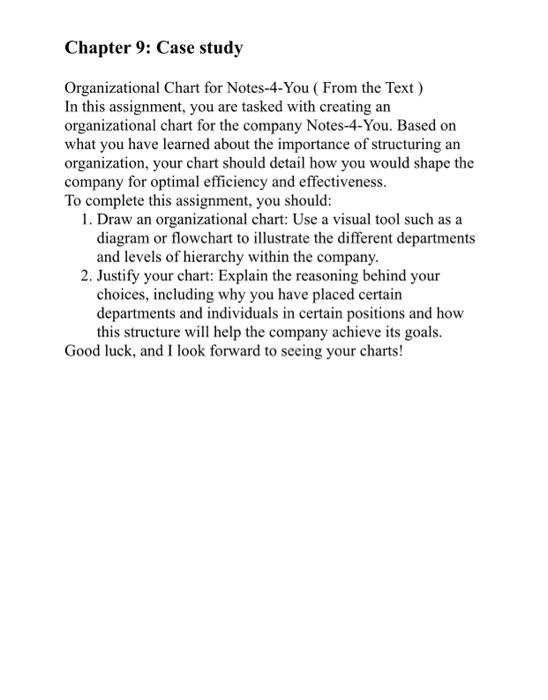 Solved Chapter 9: Case study Organizational Chart for | Chegg.com