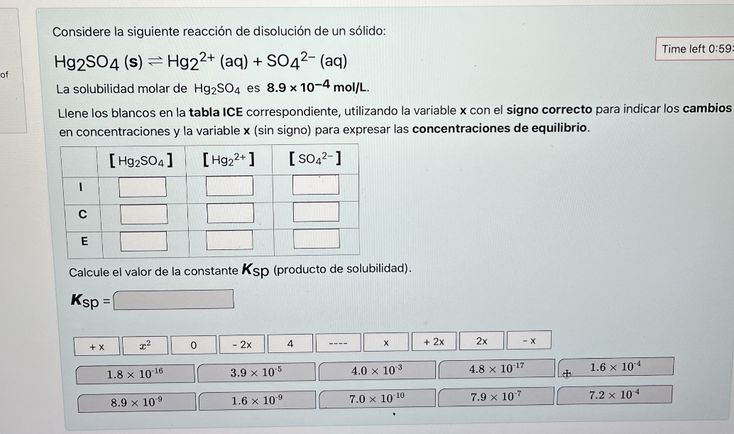 Solved Considere la siguiente reacción de disolución de un | Chegg.com