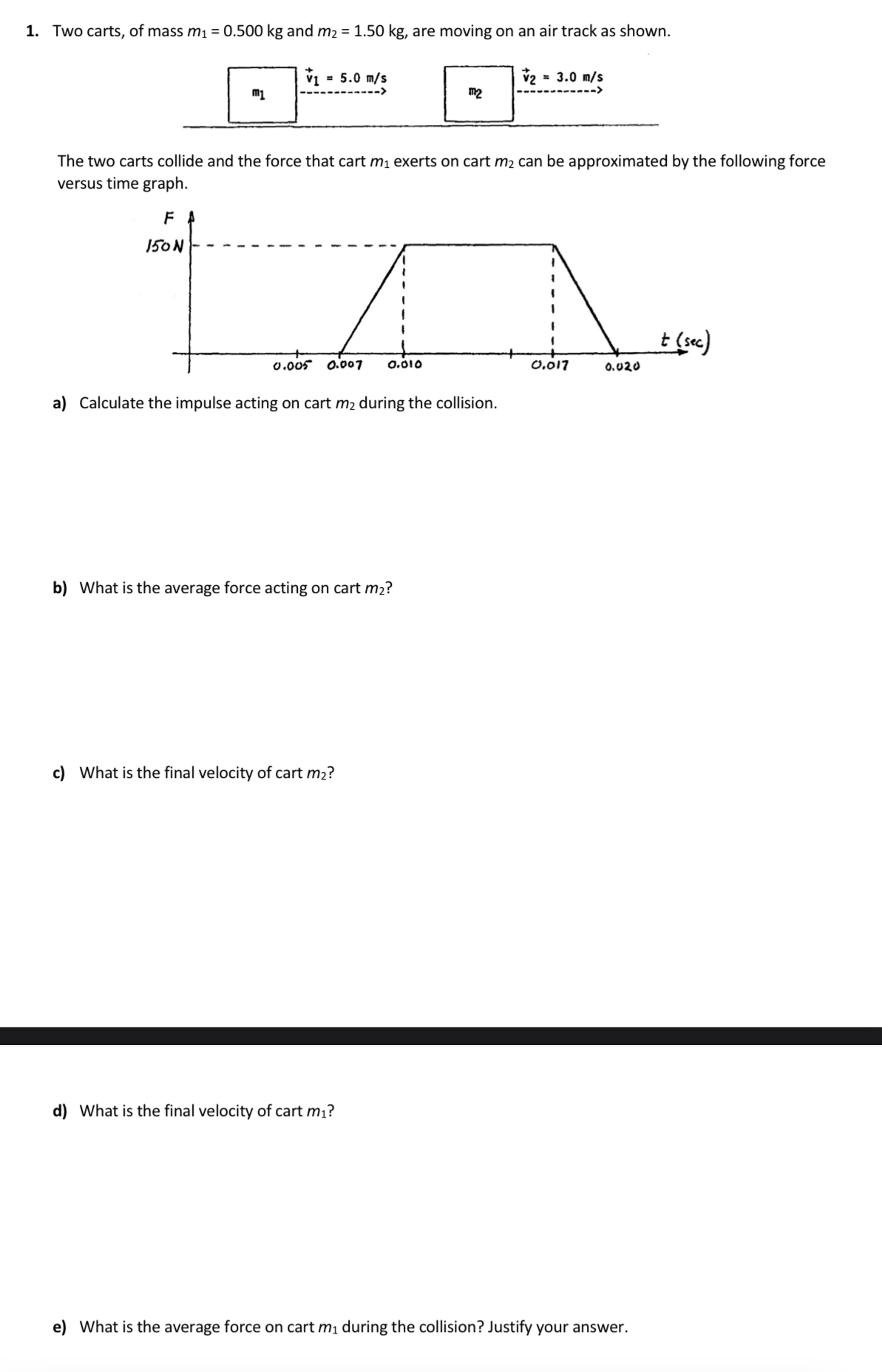 Solved Two carts, of mass m1=0.500kg ﻿and m2=1.50kg, ﻿are | Chegg.com