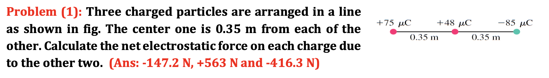 Solved Problem (1): Three charged particles are arranged in | Chegg.com