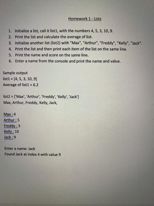 Solved Homework 1 Lists 1 Initialize A List Call It 