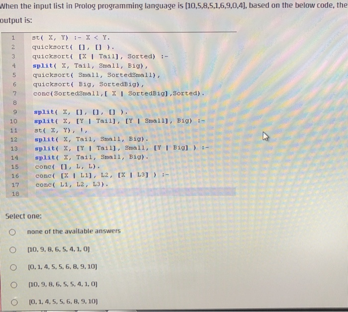 Solved When the input list in Prolog programming language is | Chegg.com