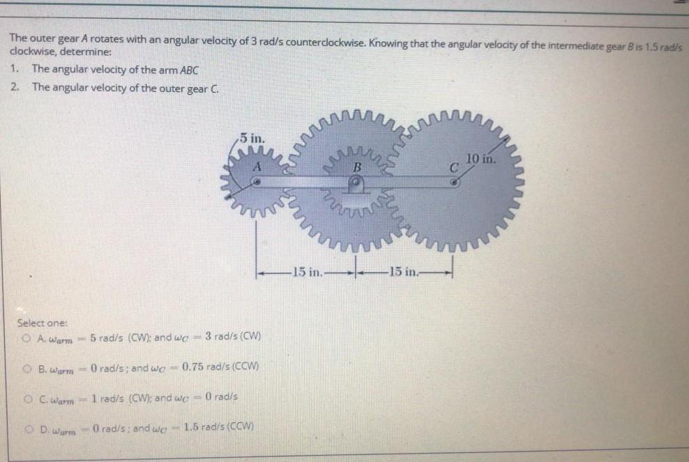 Solved The Outer Gear A Rotates With An Angular Velocity Of