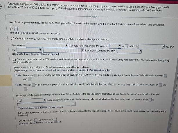 Solved A random sample of 1062 ﻿adults in a certain large | Chegg.com