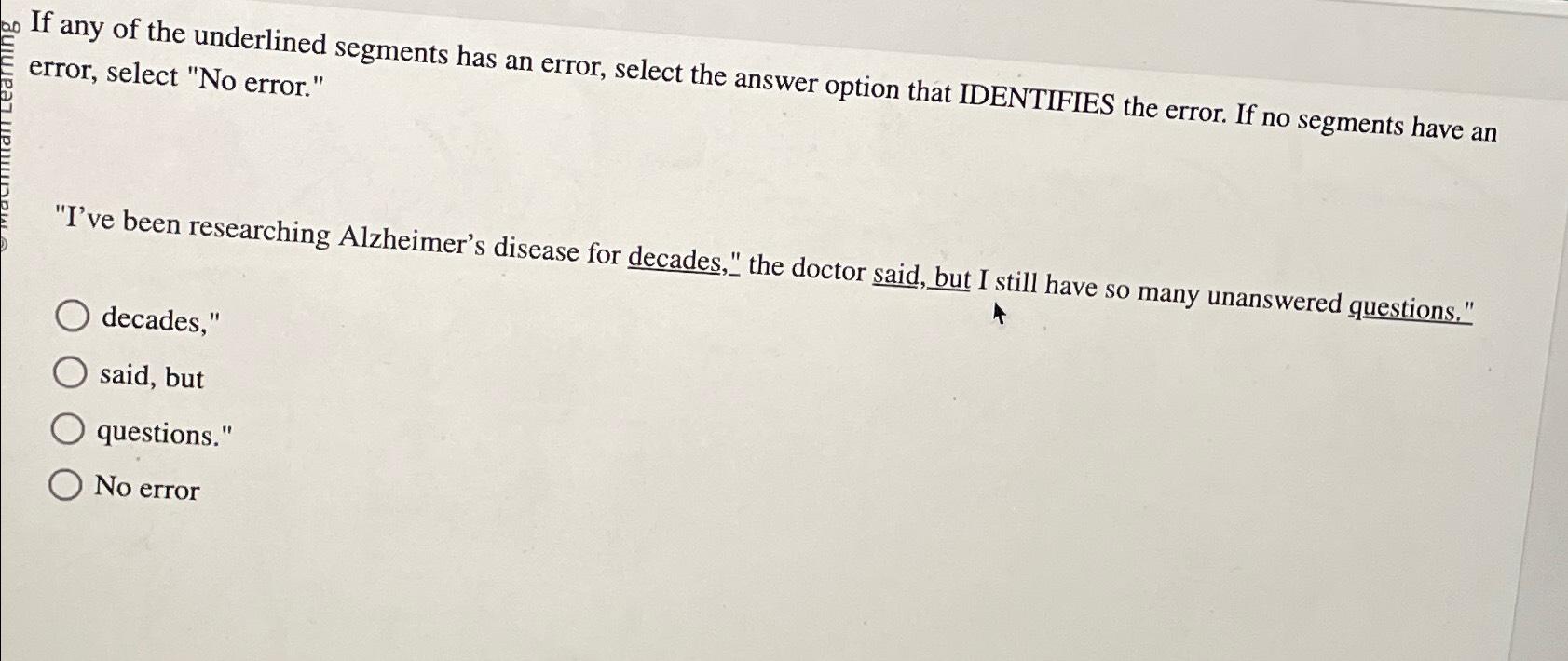 If any of the underlined segments has an error, | Chegg.com