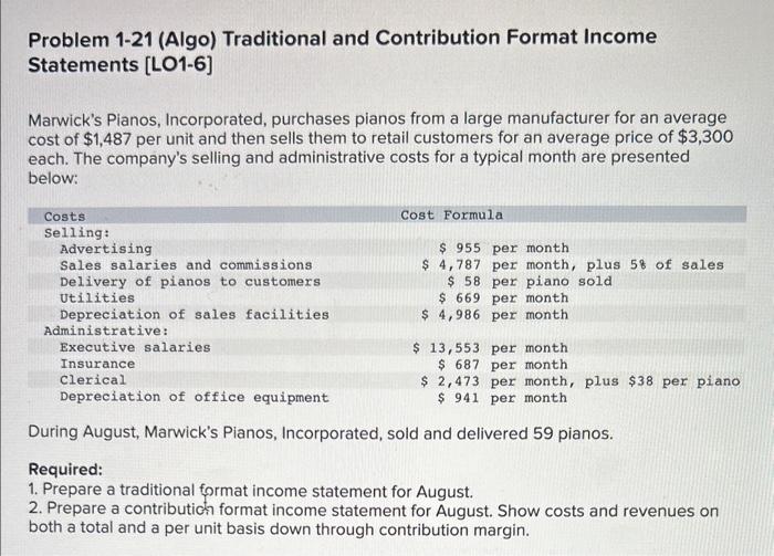 Solved Problem 1-21 (Algo) Traditional and Contribution | Chegg.com