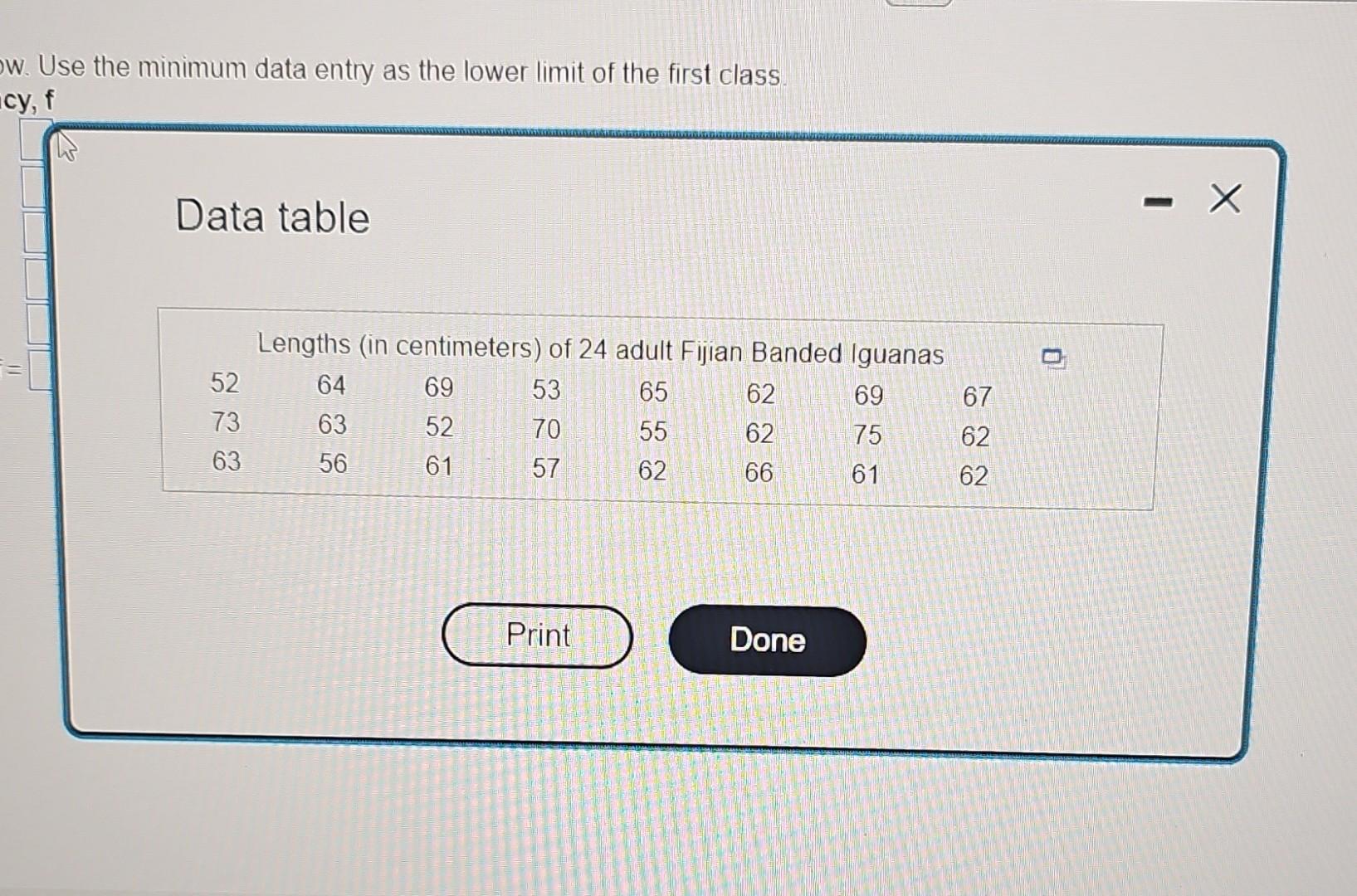 Solved Use the minimum data entry as the lower limit of the | Chegg.com