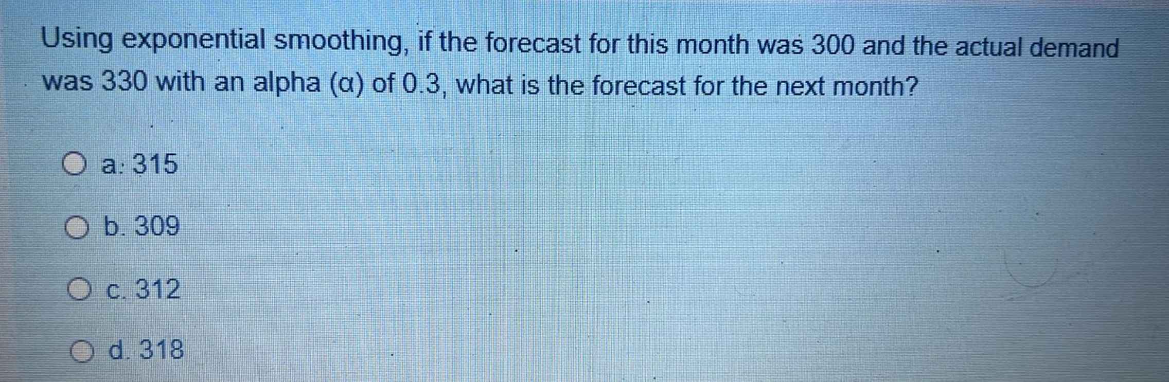 Solved Using exponential smoothing, if the forecast for this | Chegg.com