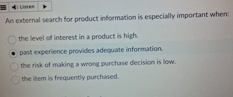 Solved An external search for product information is | Chegg.com