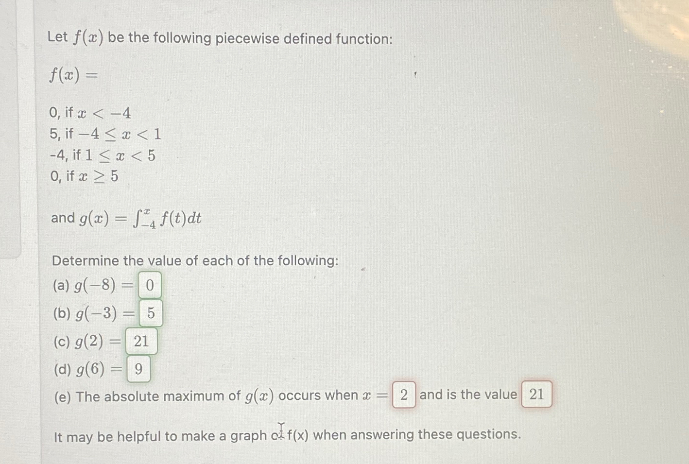 Solved Let f(x) ﻿be the following piecewise defined | Chegg.com
