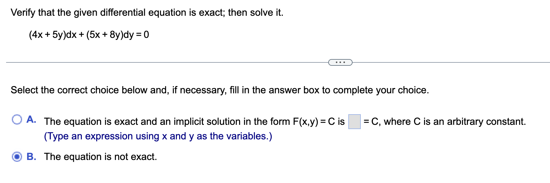 Solved Verify that the given differential equation is exact; | Chegg.com