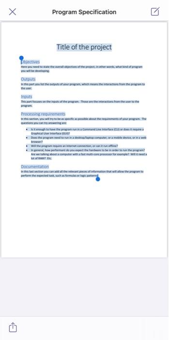 Solved Х Program Specification Title of the project | Chegg.com