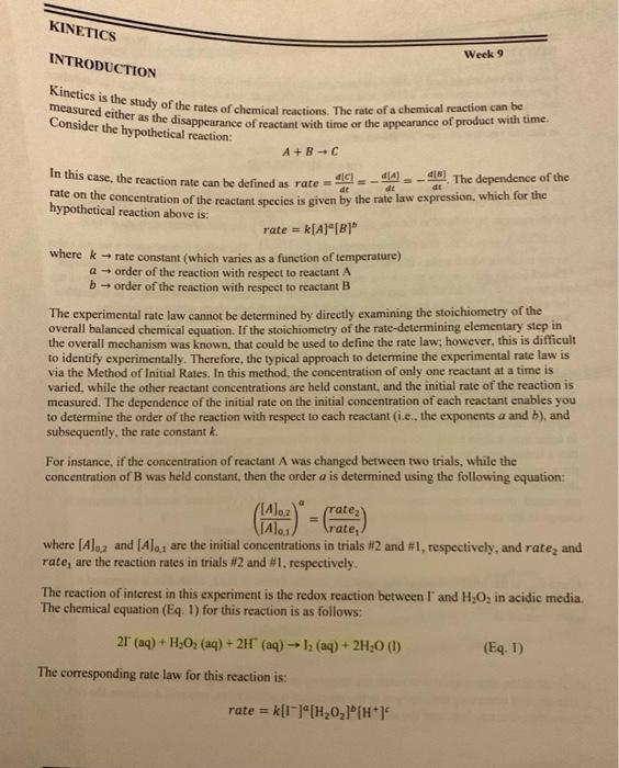 1. A reaction solution for a trial in Part I of the | Chegg.com