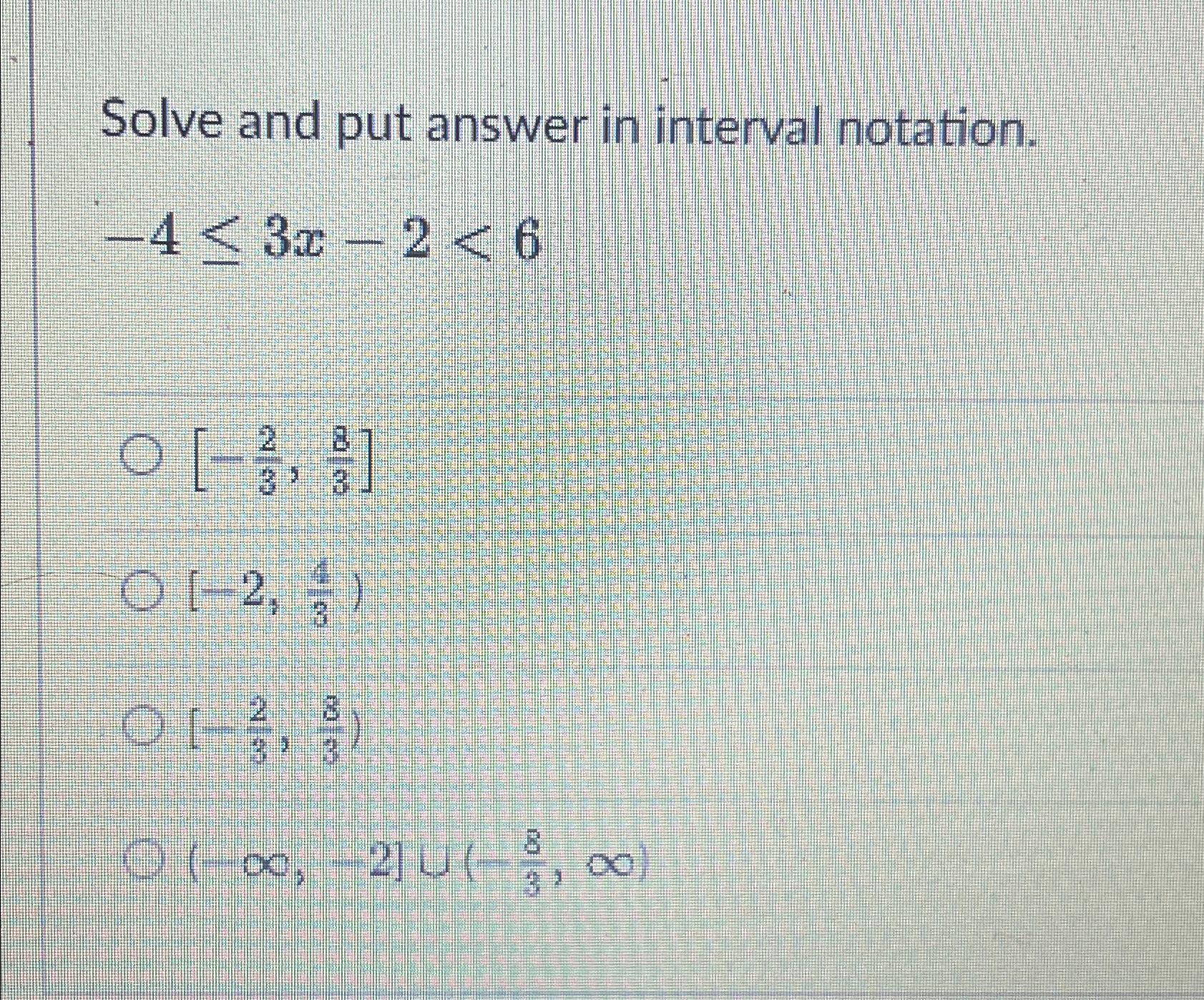 Solved Solve and put answer in interval | Chegg.com