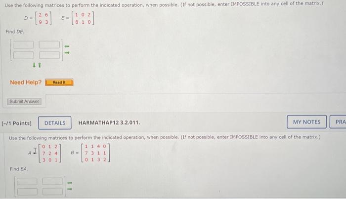 Solved Use the following matrices to perform the indicated | Chegg.com