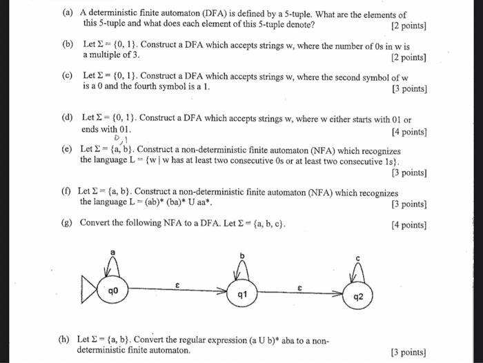 Solved (a) A deterministic finite automaton (DFA) is defined | Chegg.com