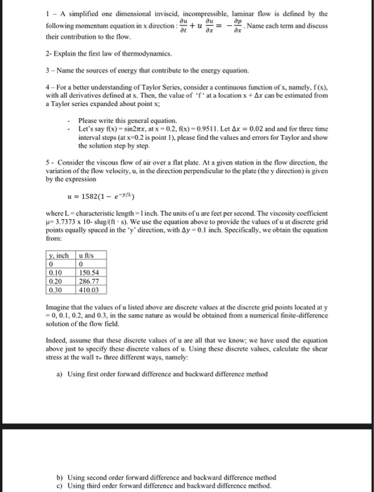 Solved 1 - A simplified one dimensional inviscid, | Chegg.com