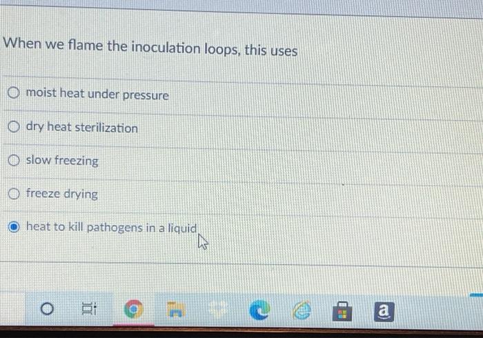 Solved When we flame the inoculation loops, this uses O | Chegg.com