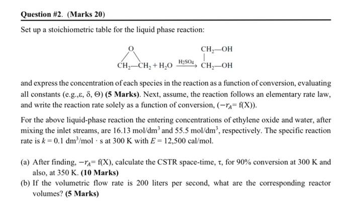 Solved Set up a stoichiometric table for the liquid phase | Chegg.com