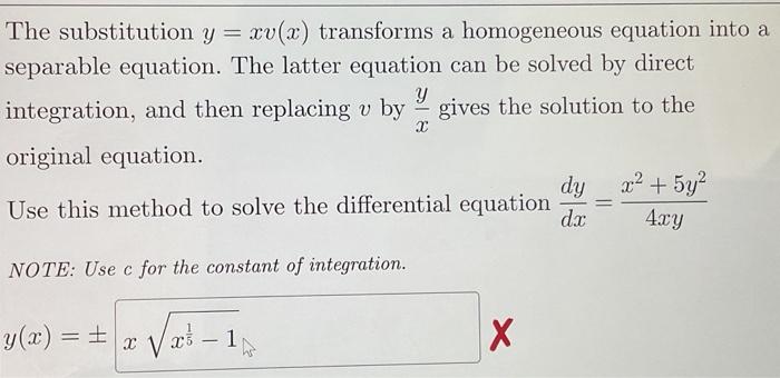 Solved The substitution y=xv(x) transforms a homogeneous | Chegg.com