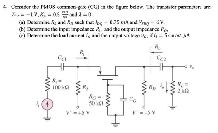 Solved 4- Consider the PMOS common-gate (CG) in the figure | Chegg.com