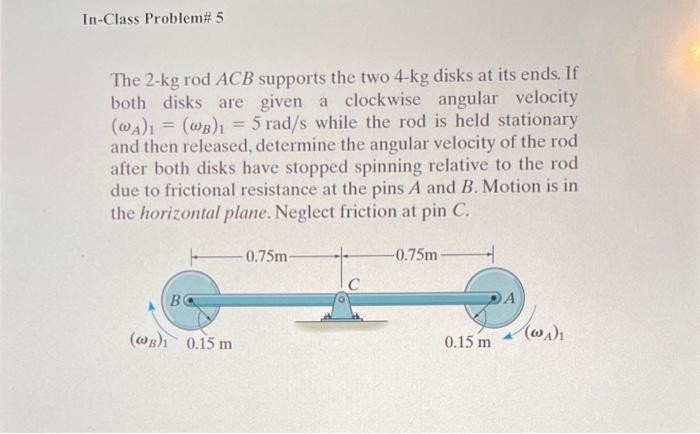 Solved The 2-kg rod ACB supports the two 4−kg disks at its | Chegg.com
