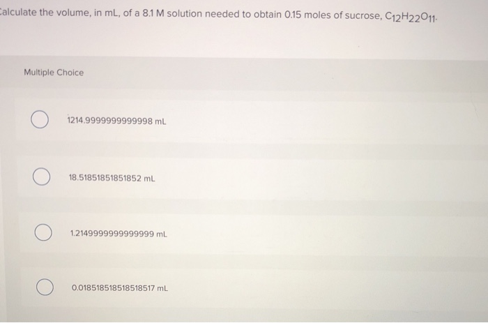 Solved Calculate the volume, in ml, of a 81 M solution | Chegg.com