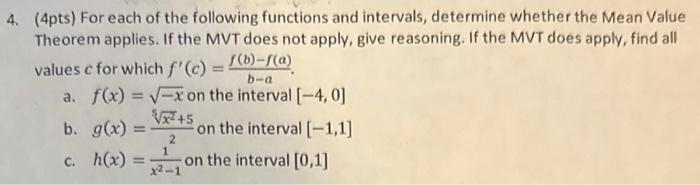 Solved (4pts) For each of the following functions and | Chegg.com