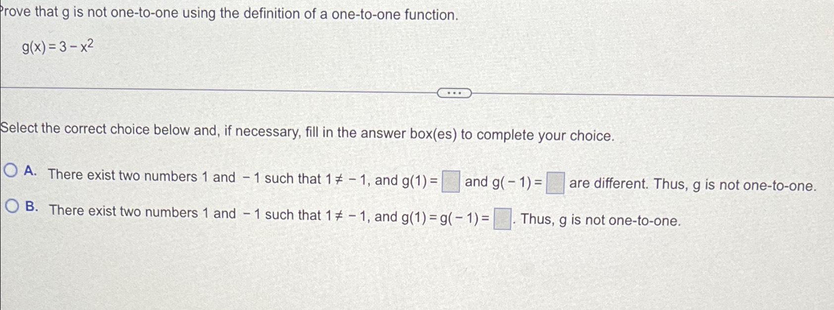 Solved rove that g ﻿is not one-to-one using the definition | Chegg.com