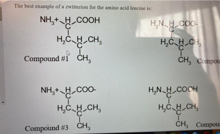Solved The best example of a zwitterion for the amino acid | Chegg.com