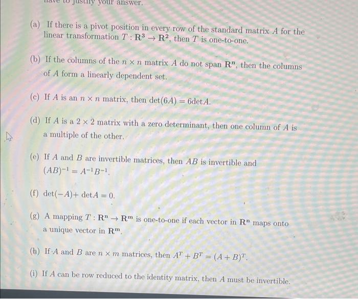 Solved (a) If there is a pivot position in every row of the | Chegg.com