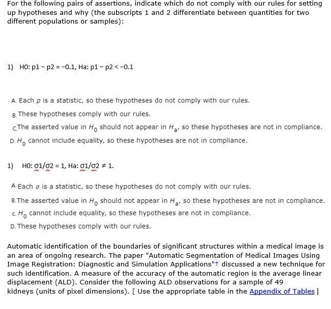Solved For the following pairs of assertions, indicate which | Chegg.com