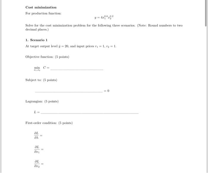 Solved Cost minimization For production function: | Chegg.com