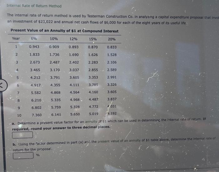 Solved Internal Rate of Return Method an investment of | Chegg.com