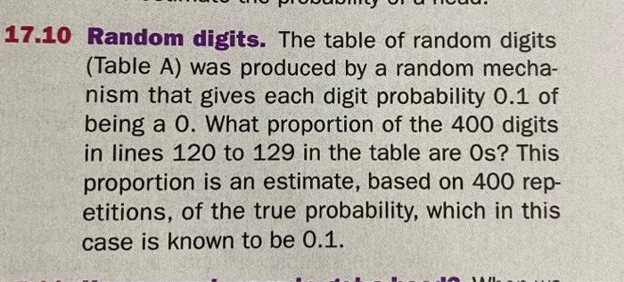 Solved 17.10 Random digits. The table of random digits | Chegg.com