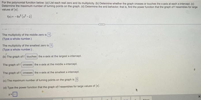 Solved For the polynomial function below: (a) List each real | Chegg.com